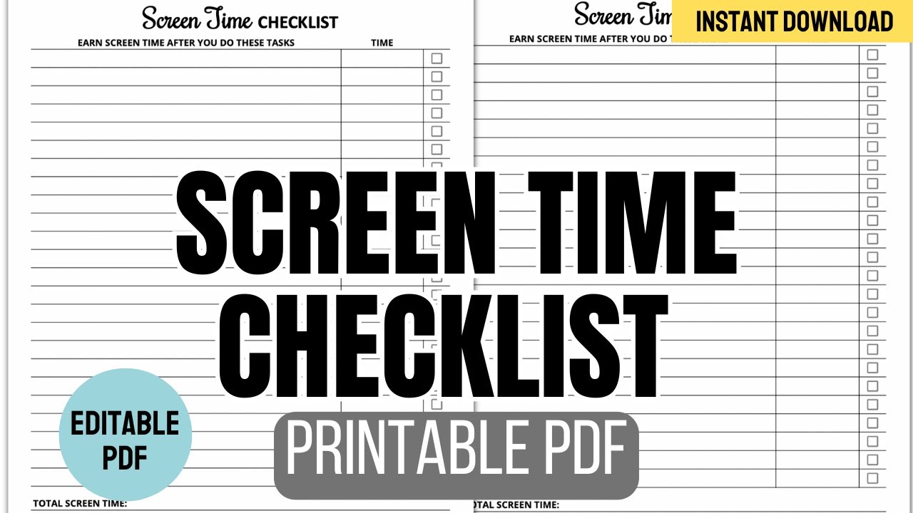 Screen Time Checklist Printable (PDF)