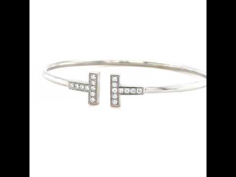 Tiffany & Co 18ct White Gold T Diamond Wire Bracelet 0.30ct