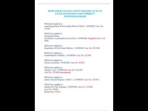 DUBAI RERA EXAM LATEST 2023 2024 ACTUAL EXAM QUESTIONS AND CORRECT ANSWERS AGRADE