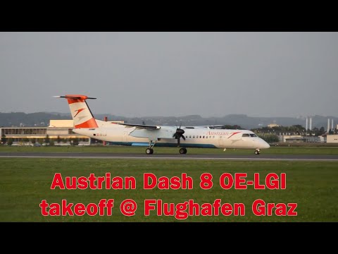 Austrian Dash 8 takeoff @ Flughafen Graz | OE-LGI
