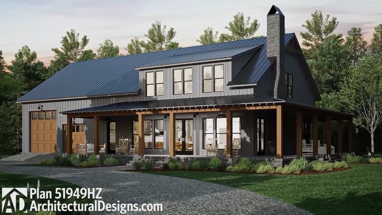Barndominium-Style Modern Farmhouse Walkthrough Tour! House Plan 51949HZ - Architectural Designs