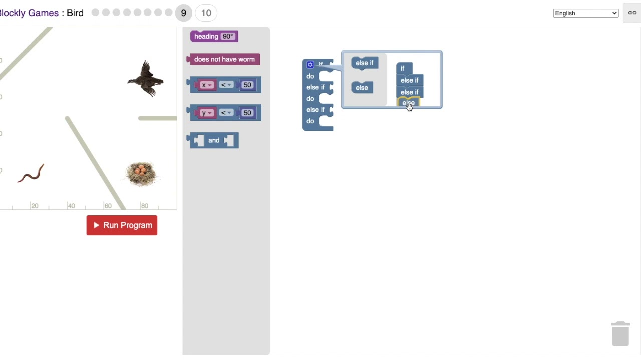 Blockly Games Bird Solutions 1-10
