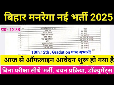 बिहार मनरेगा नई भर्ती 2025|| Bihar Manrega New Vacancy 2025|| Bihar Manrega 1278 Post Bharti Notice