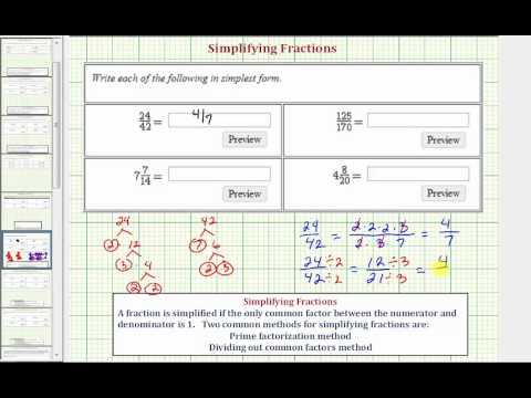 Ex: Simplify Fractions and Mixed Numbers | Math Help from Arithmetic ...