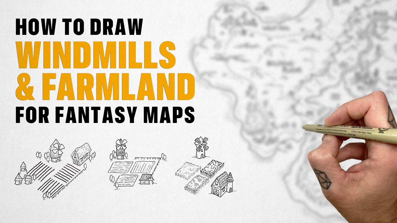 How To Draw WINDMILLS & FARMLAND For Fantasy Maps (Simple & Advanced Examples)