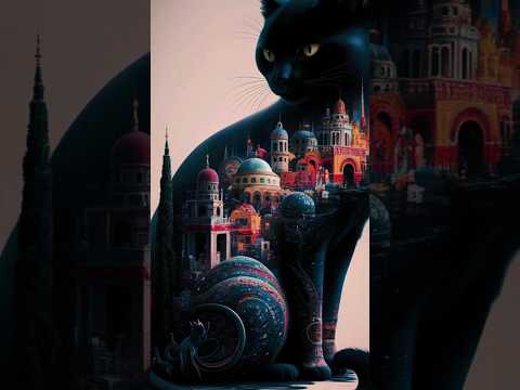 A captivating and whimsical illustration of an oversized, abstract cat silhouette