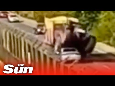 Massive tractor runs over and CRUSHES car outside airbase #shorts