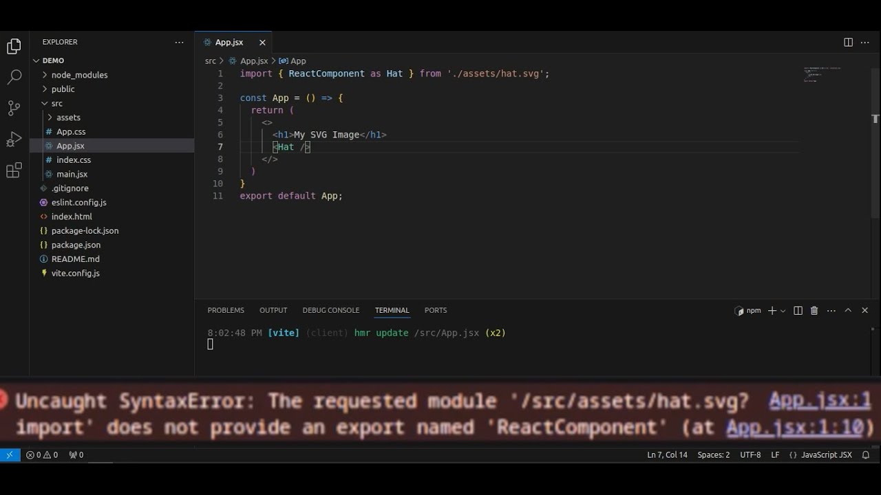 How to fix error while using SVG in React with Vite (uncaught syntax error)