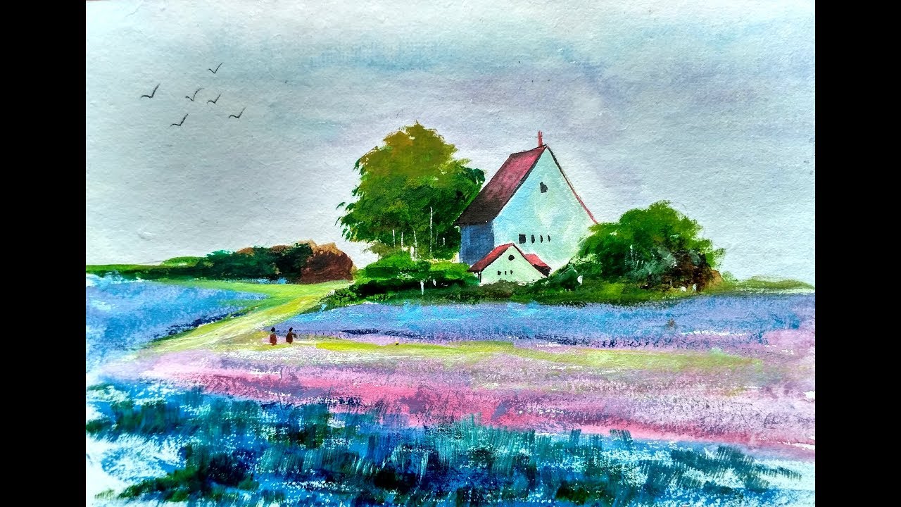 Lavender Field watercolor beginner landscape tutorial | Paint with david