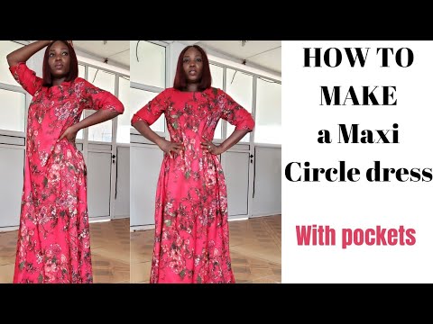 DIY Maxi Circle Dress: How to cut and sew a maxi dress with POCKETS . (without joining).