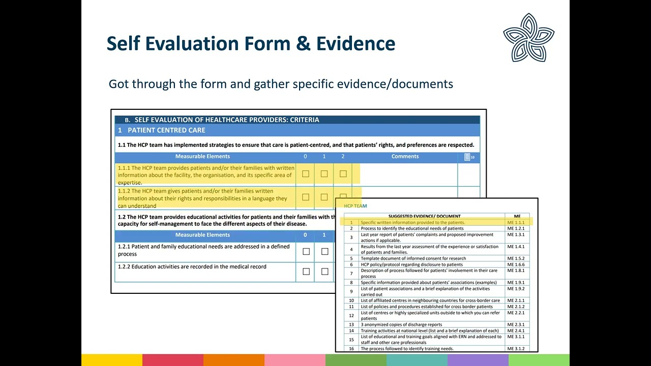 HCP Evaluation self evaluation form & evidence sample