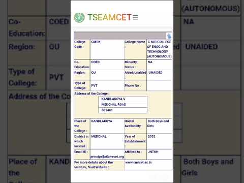 cmr college of engineering kandlakoya fees and branch details