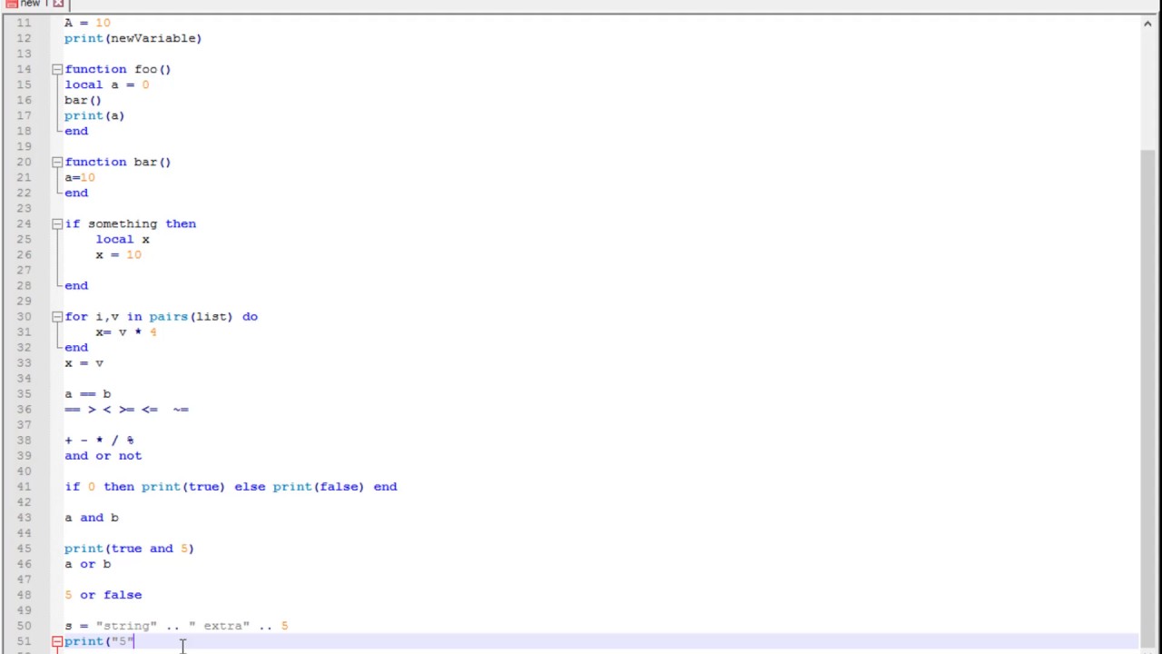 Lua tutorial part 1 - progamming language basics; data types, basic operators