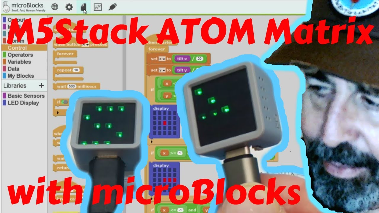 M5stack ESP32 ATOM Matrix Programming with microBlocks