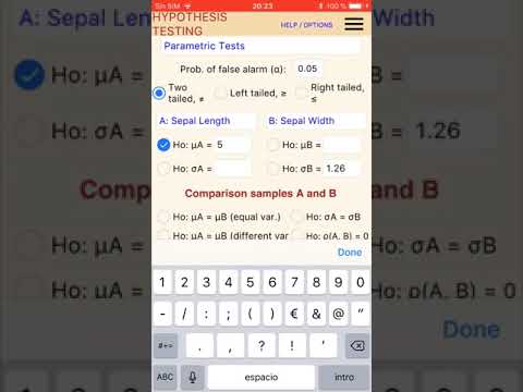 StatSuite iOS (iPhone, iPad). English. Menu "Hypothesis testing / Tests"