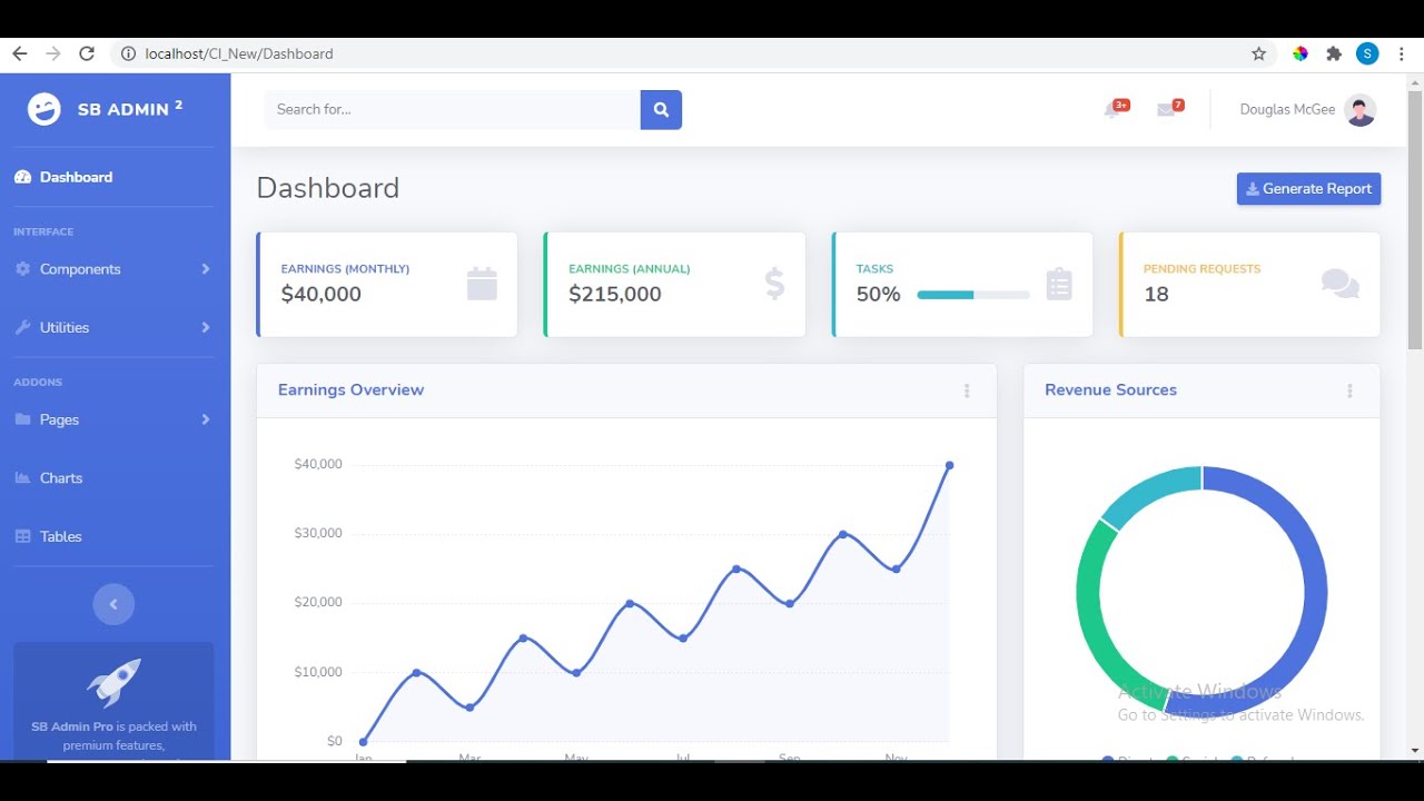 Admin Template Integrate in CodeIgniter - Preview