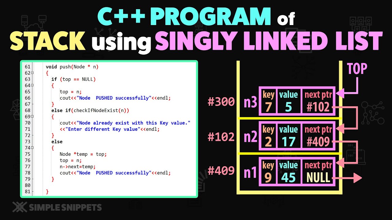 C++ PROGRAM to Implement STACK using SINGLY LINKED LIST | (FULL CODE) | Data structures & Algorithms