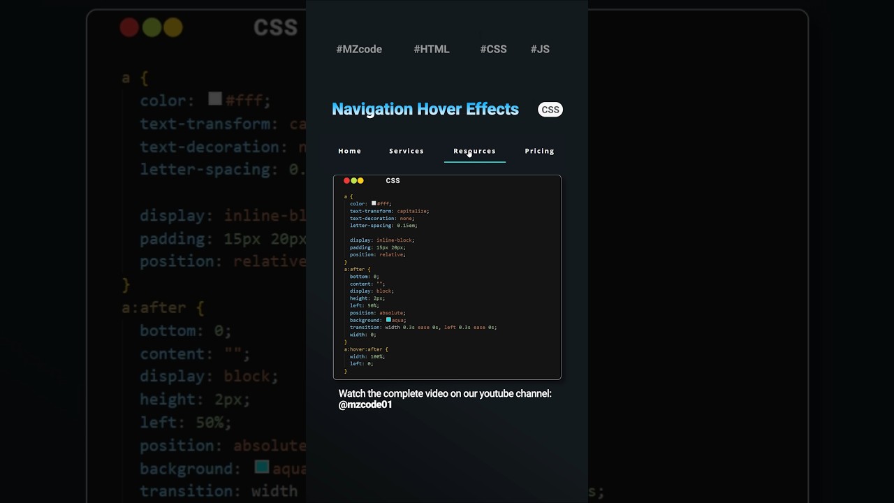 ✨ Create a Stylish Navigation Bar with Underline Hover Effects Using CSS | MZCode01  #css #coding