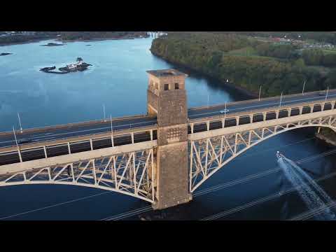 Secret Wild Swim The Menai Strait Telford Bridge Britannia drone air tide flow y felinheli angelsey