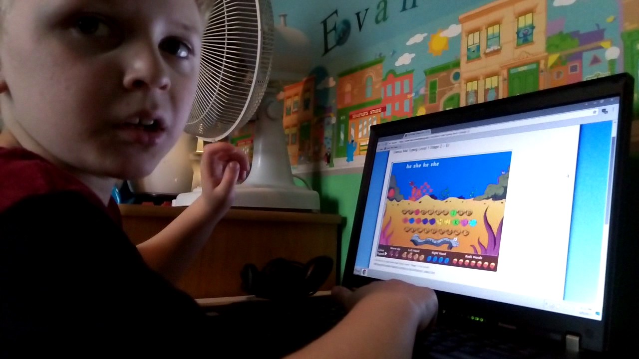 Evan Practicing Dance Mat Typing Program