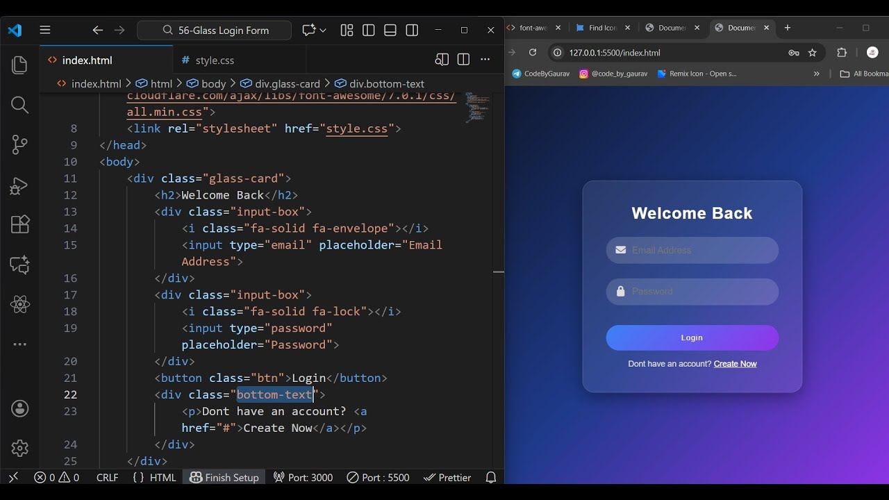 Animated Glass Login Form using HTML & CSS | Transparent Blur Effect Form Design