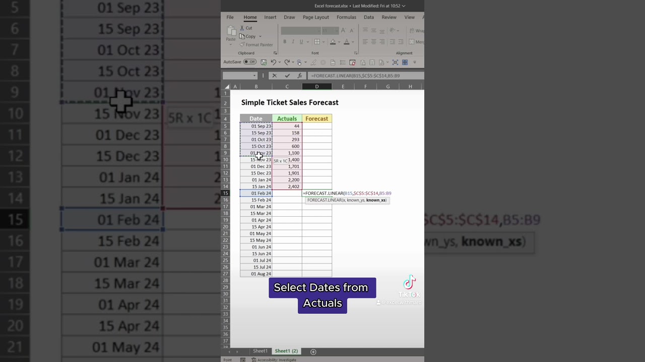 Excels FORECAST.LINEAR for simple growth forecasts. #exceltips #exceltutorial #forecast #excel