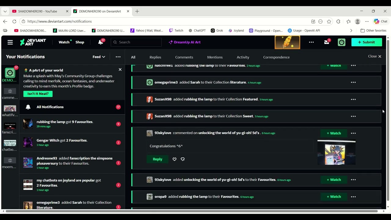 i just got 37 notifications on deviantart(may 6th 2026)