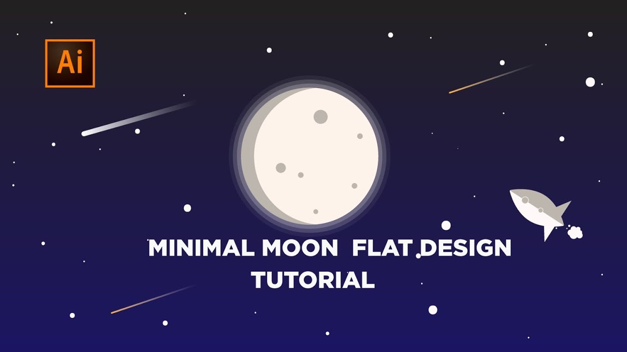 Moon & Rocket ship Flat design|Illustrator tutorial