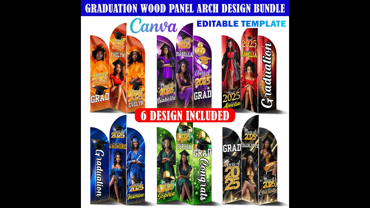 How to Edit Graduation Wooden Arch Panel Design Canva Backdrop Template Bundle
