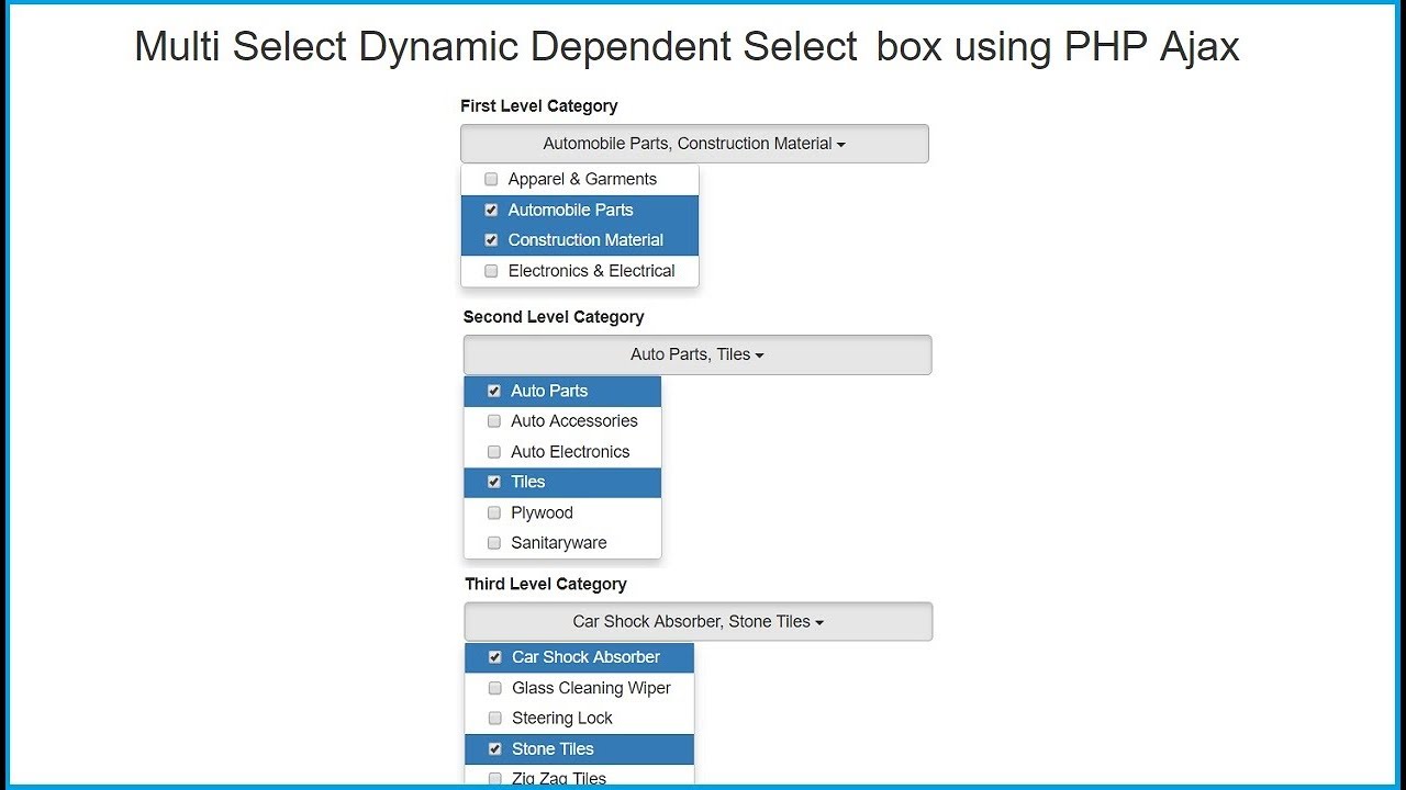 Multi Select Dynamic Dependent Select box using PHP Ajax