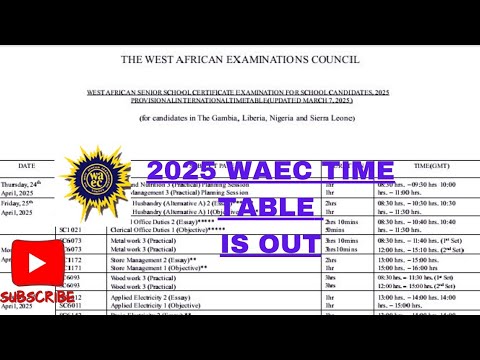 2025 WAEC Timetable. A MUST WATCH.