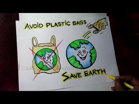 How to Draw Avoid Plastic Bags / Save Earth Poster Drawing for Kids ...
