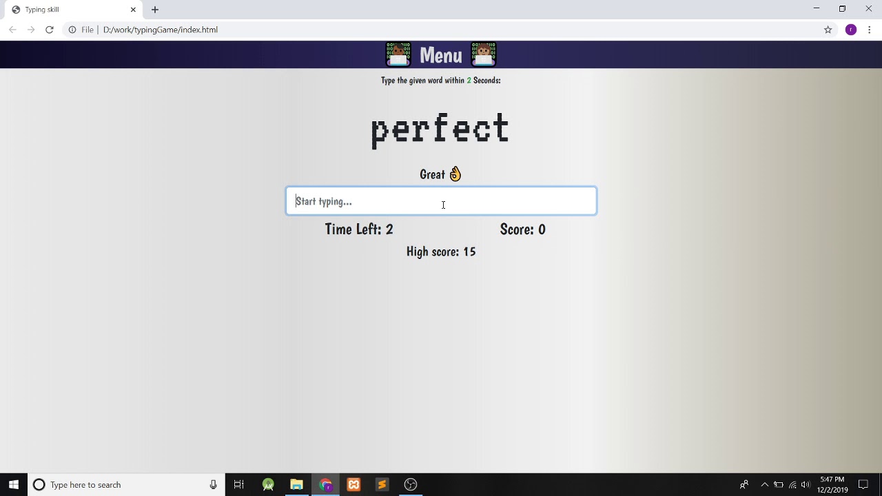 Typing Game In JavaScript With Source Code | Source Code & Projects
