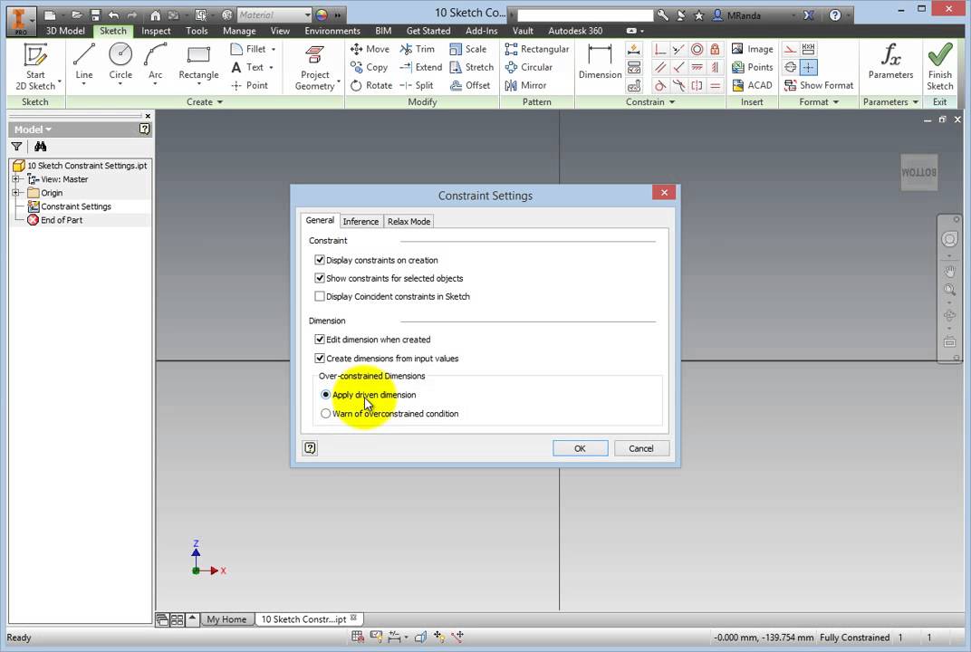Using the Constraint Settings Command