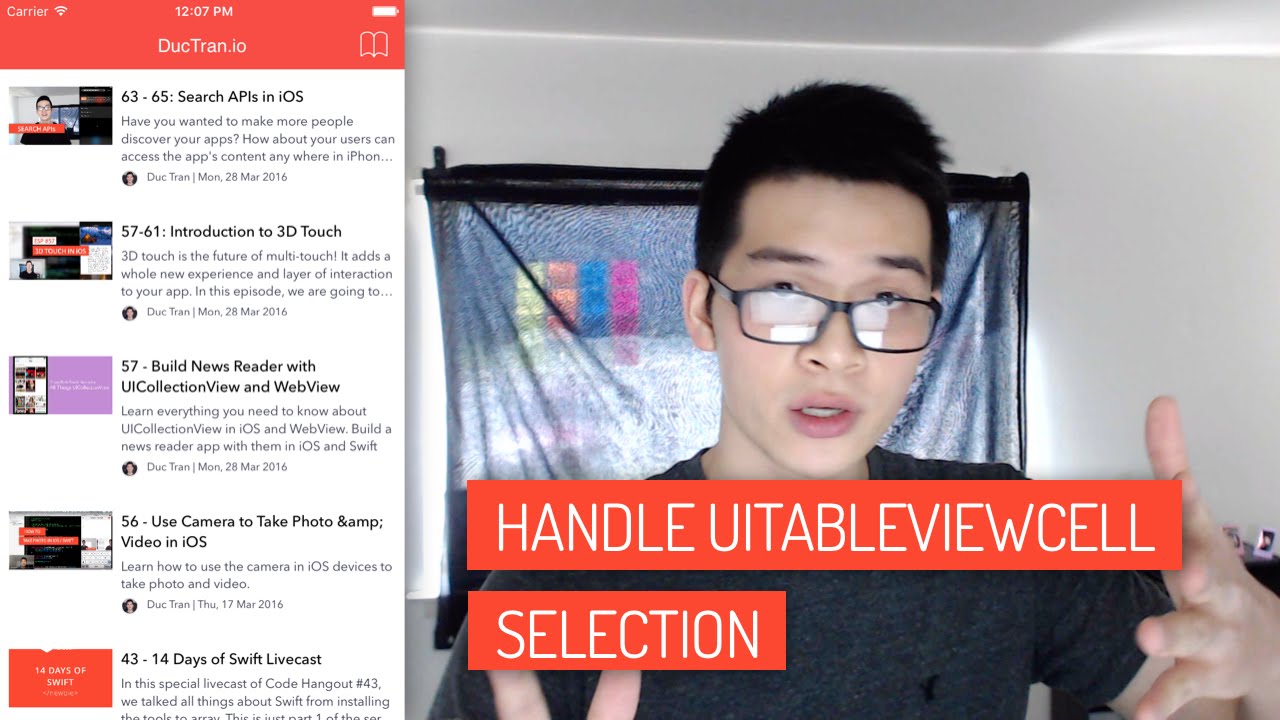 Handle UITableViewCell Selection | Swift Tutorial | Episode #56 LIVE