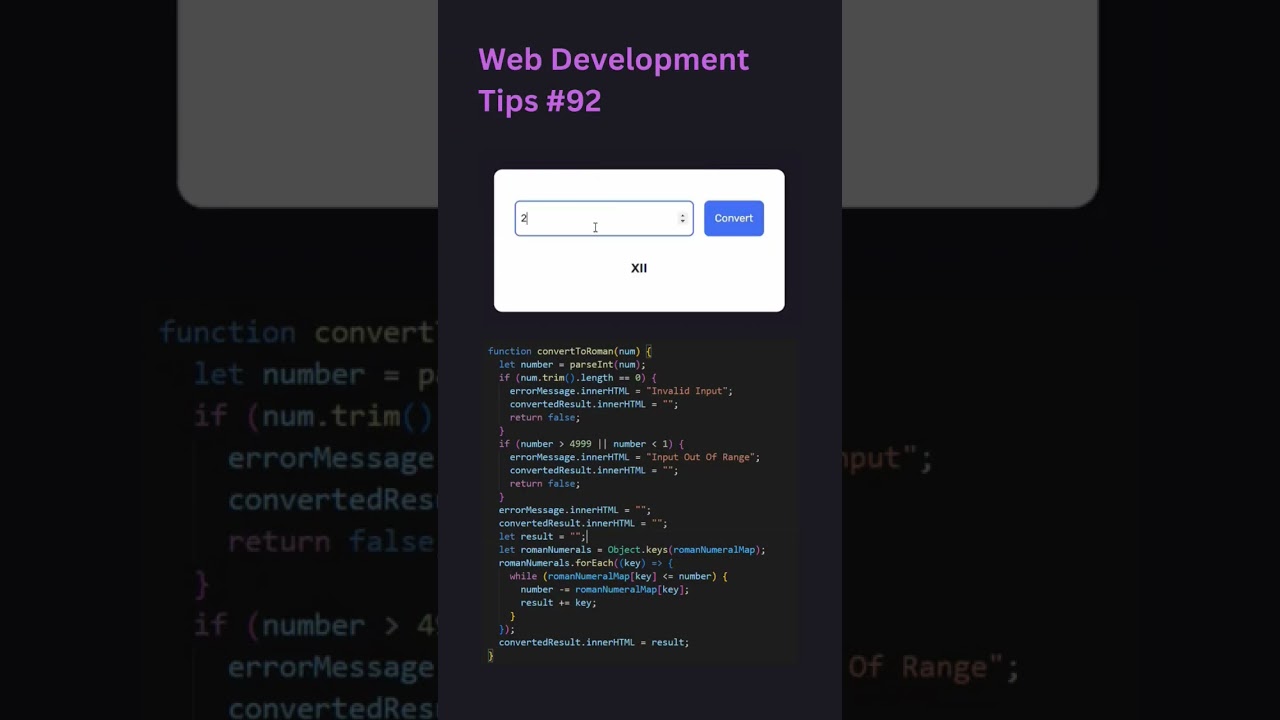 Roman Number conversation using Java script                                             #javascript