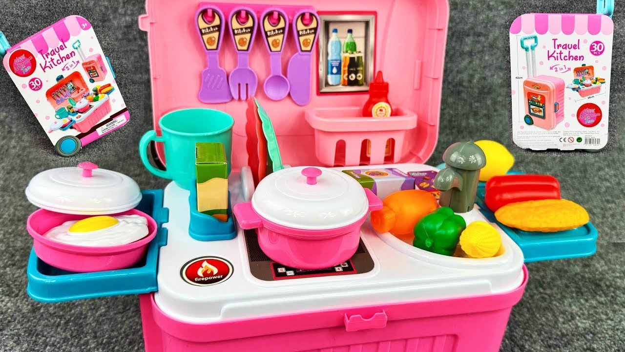 Travel Kitchen 2-in-1 Playset ASMR Unboxing & Review | 30 PCS Cooking Fun!