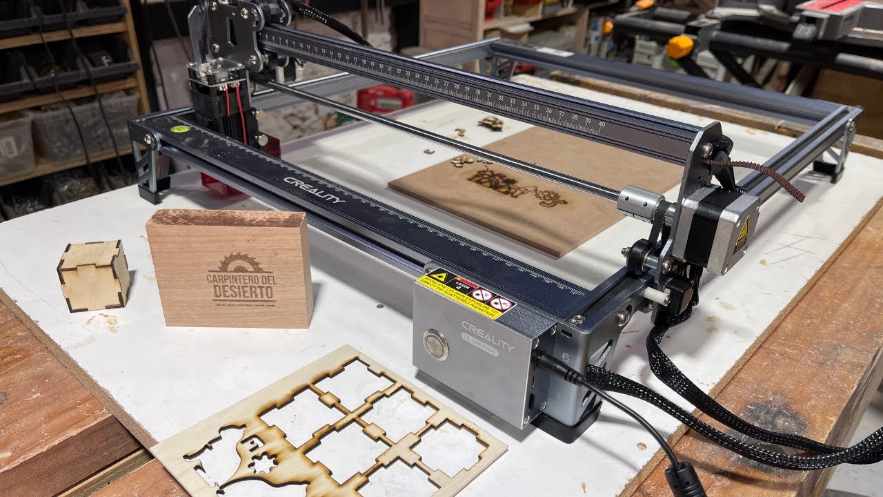 Laser engraver in a carpentry workshop
