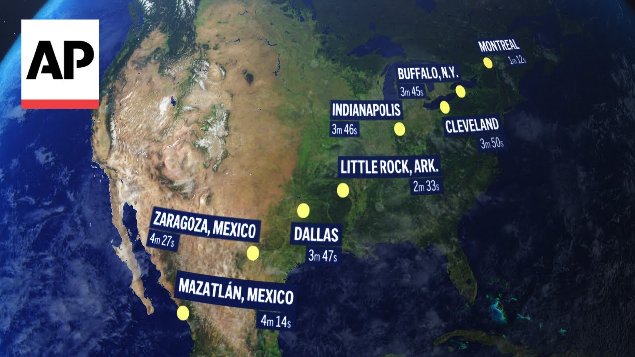 A map of the total solar eclipse in April 2024