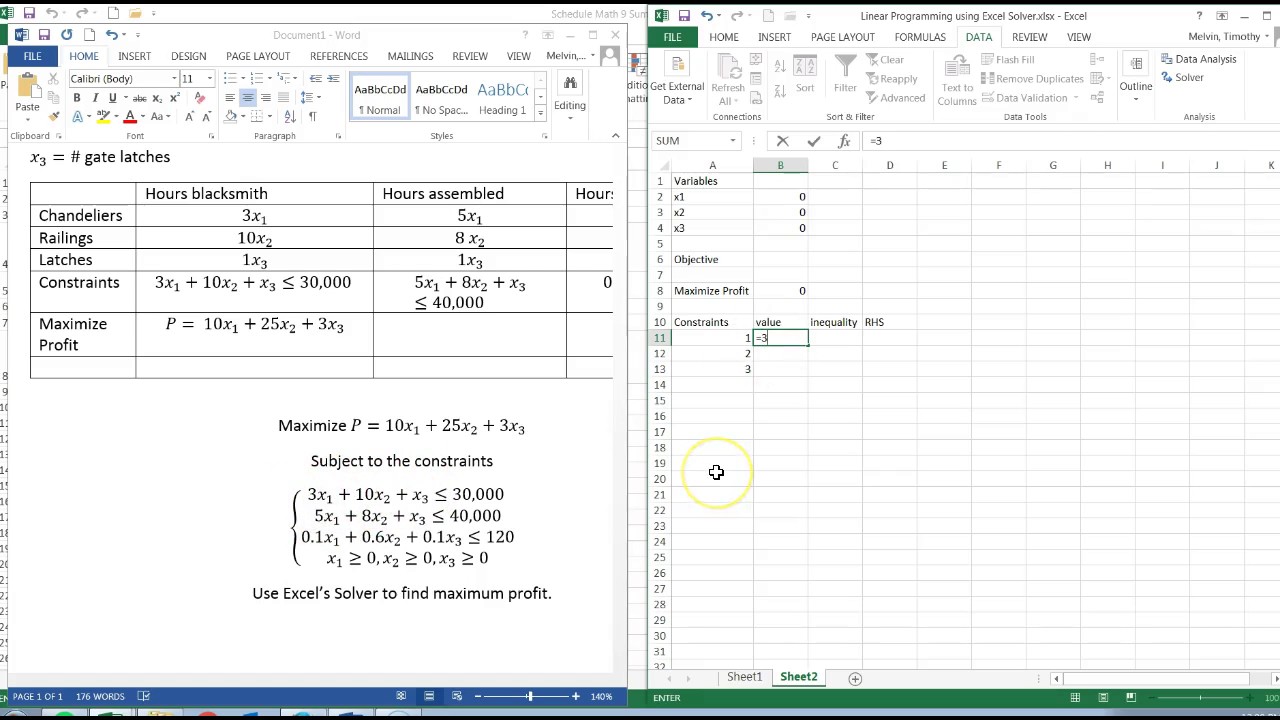 Solving an Applied Linear Programming Problem Part 2