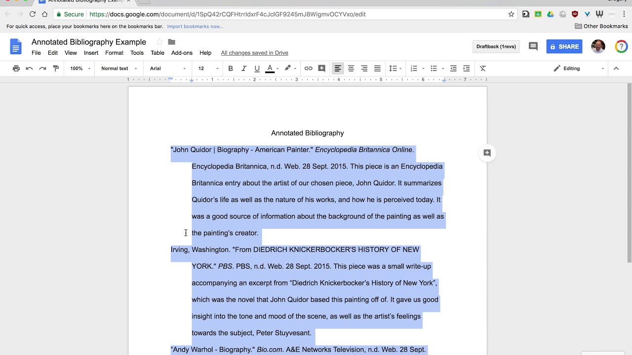 Format an Annotated Bibliography in Google Docs
