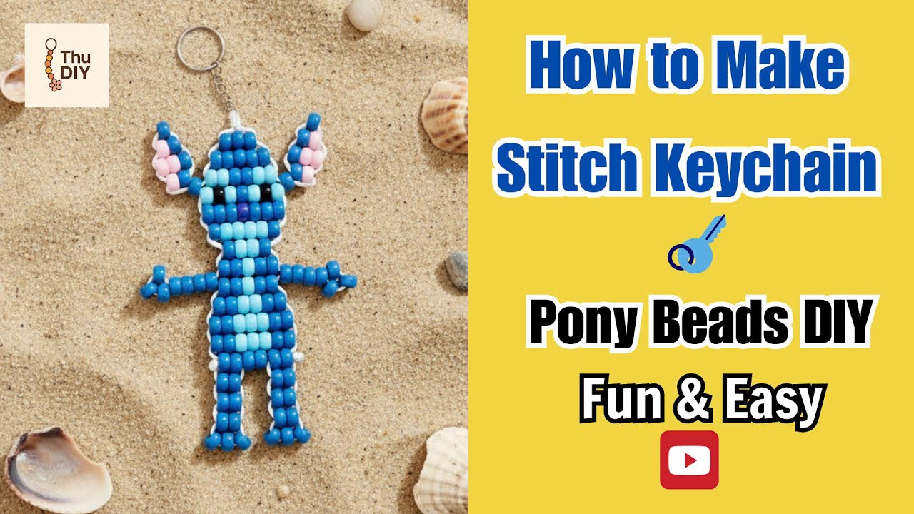 Easy & Cute DIY Beaded Stitch Keychain 🧵 | How to make Stitch keychain with pony beads ✨