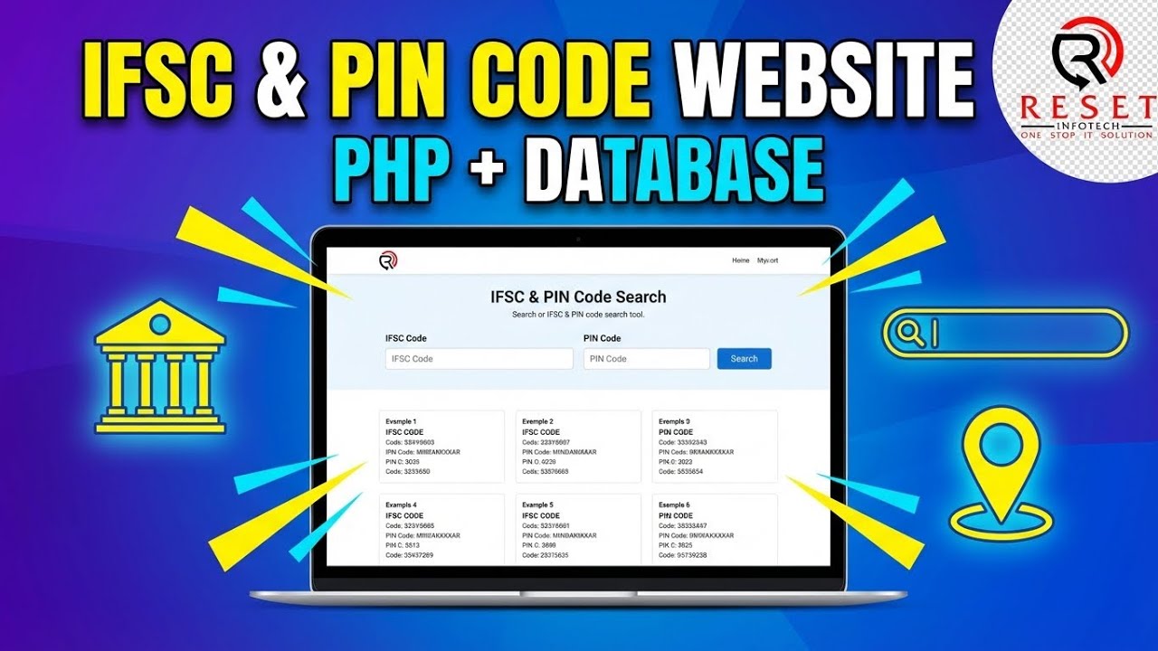 IFSC Code & PIN Code Finder Website Using PHP MySQL | Full Tutorial