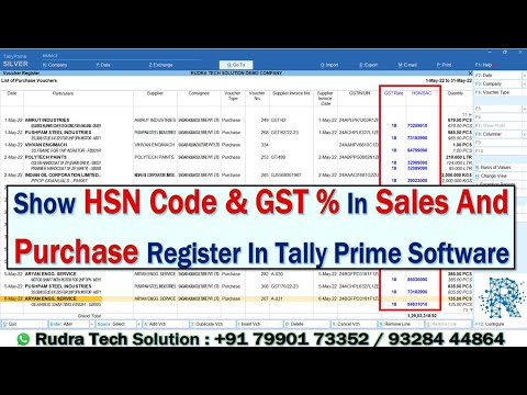 Show HSN Code & GST % Details in Sales And Purchase Register in Tally Prime Software