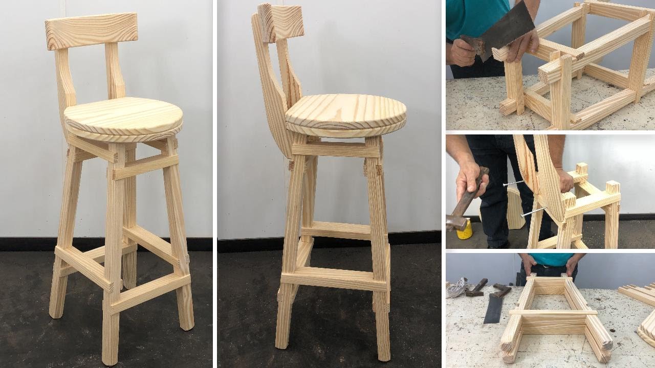 Beautiful high stool with backrest - Woodworking tutorial