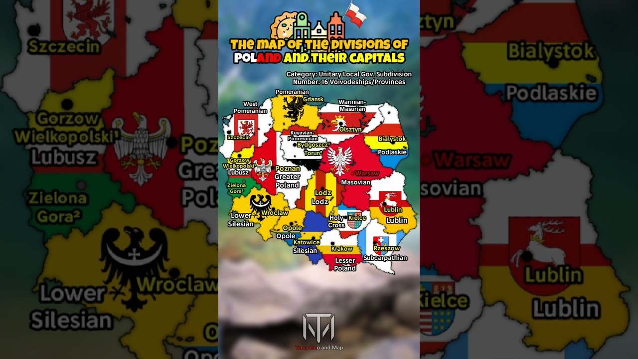 The map of the divisions of Poland and their capitals