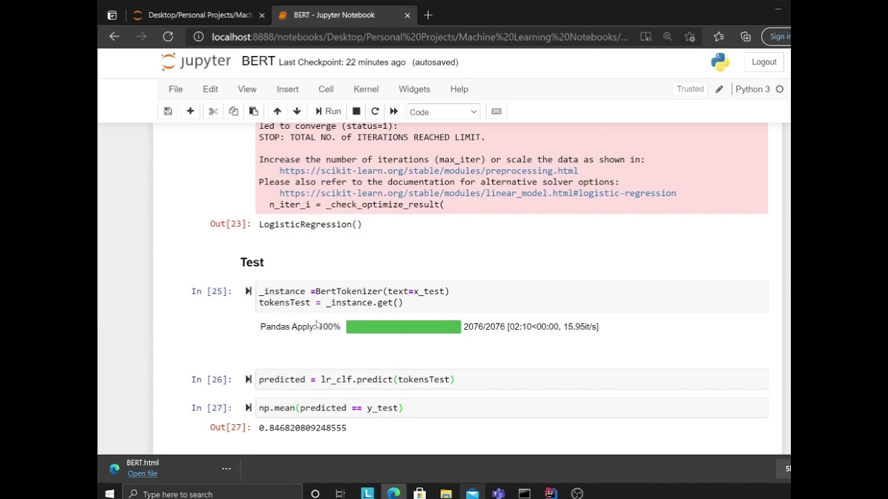 Using BERT with Scikit Learn to do Text classification | python