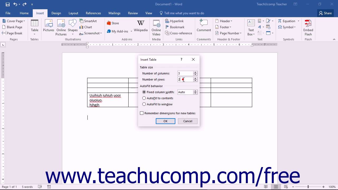 Word 2016 Tutorial Creating Tables Microsoft Training