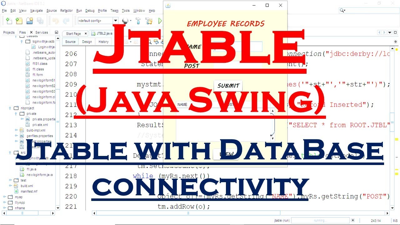 JTable | How to use JTable | JTable with Database Connectivity | Java Table | Display JTable records