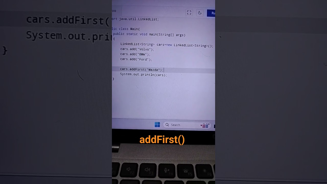 LinkedList addFirst() method in Java programming #javaprogramming #java #coder #coding